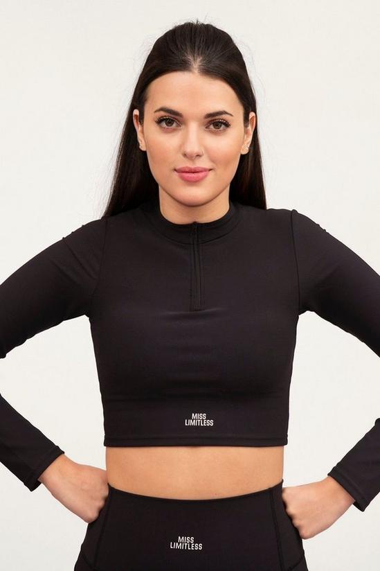 Tops Luxe Long Sleeve Zip Front Ribbed Crop Top In Onyx Miss Limitless